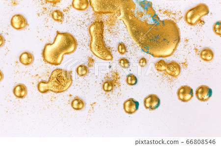 Golden ink drops on white paper background. - Stock Illustration ...