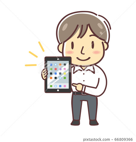 Illustration of a man in a shirt with an iPad... - Stock Illustration ...