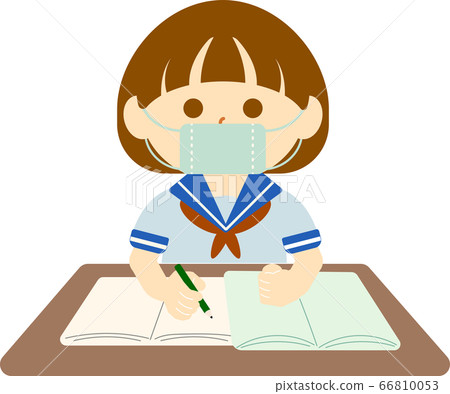 Girl student wearing a mask - Stock Illustration [66810053] - PIXTA