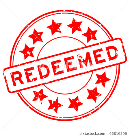 Grunge red redeemed word with star icon round... - Stock Illustration ...