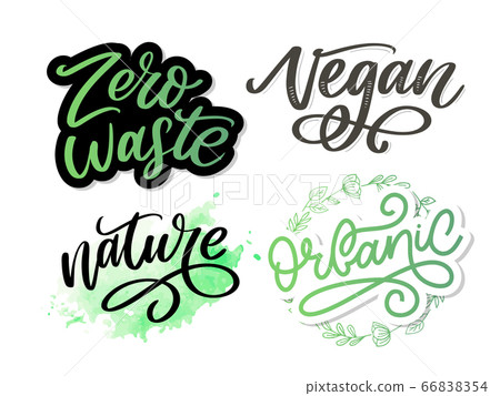 100 natural green lettering sticker with brushpen - Stock Illustration ...