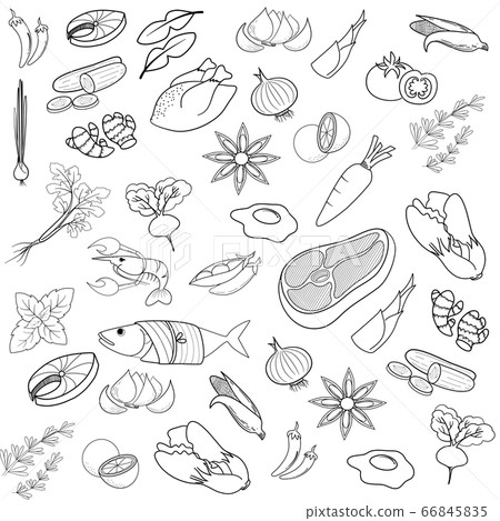 Hand draw background pattern of Asian food... - Stock Illustration ...