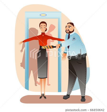 Woman and security control checkpoint in airport - Stock Illustration ...