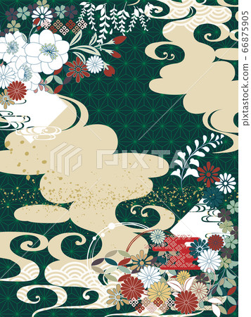 Japanese pattern green clouds simple background... - Stock Illustration ...