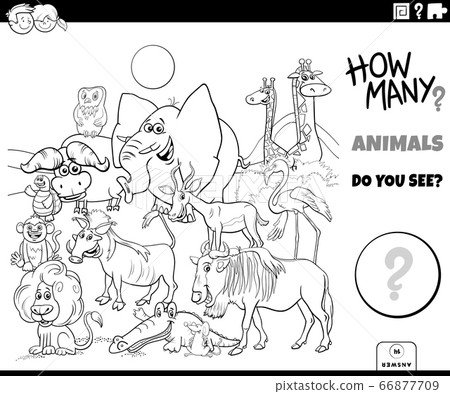 counting animals educational game coloring book - Stock Illustration ...
