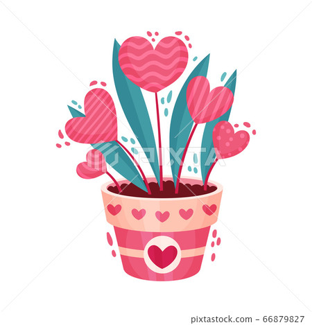 Fancy Heart Shaped Flowers in Flowerpot as... - Stock Illustration ...