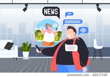 man using smartphone chatting with girl... - Stock Illustration ...