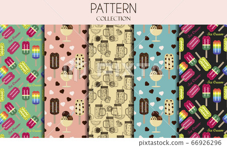 A set of seamless patterns with ice cream and... - Stock Illustration ...