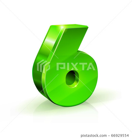 Glossy green Six 6 number. 3d Illustration on - Stock Illustration ...