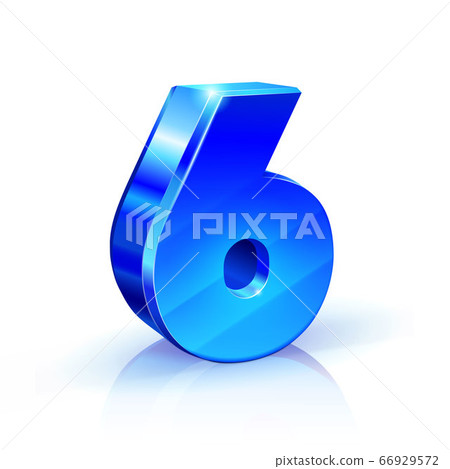Glossy blue Six 6 number. 3d Illustration on white - Stock Illustration ...