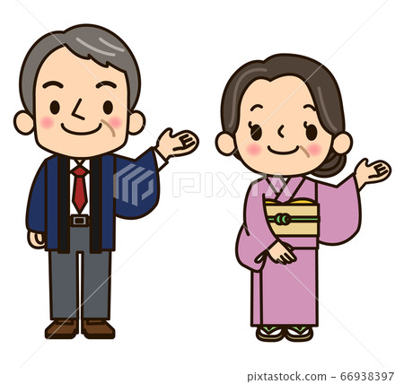 A smiling landlady and a guard (right) - Stock Illustration [66938397 ...