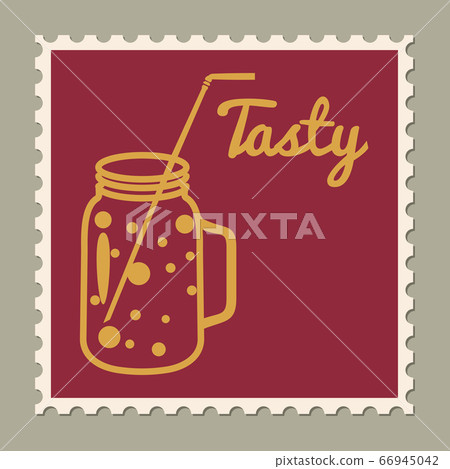 Postage stamp summer vacation Jar with drink.... - Stock Illustration ...