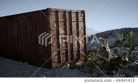abandoned shipping container in the desert - Stock Illustration ...