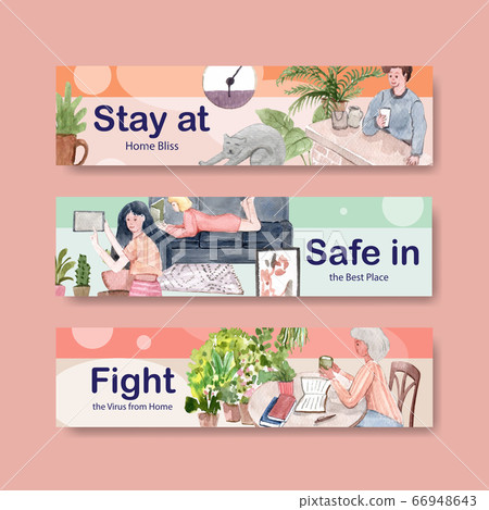 stay at home banner concept with people character - Stock Illustration ...