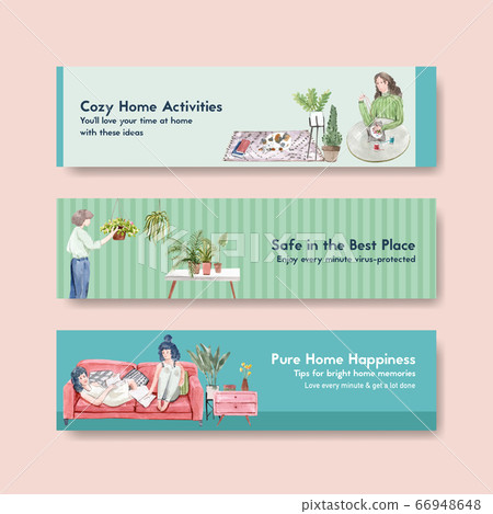 stay at home banner concept with people character - Stock Illustration ...