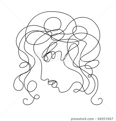 One Line Drawing Woman Face. Beauty Female - Stock Illustration ...