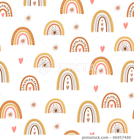 Kids boho rainbow pattern with modern pastel - Stock Illustration ...