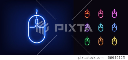 Neon computer mouse icon. Glowing neon mouse sign, - Stock Illustration ...