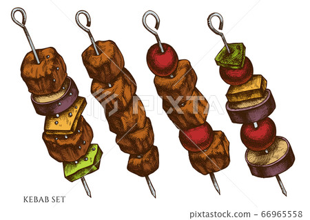 Vector set of hand drawn colored kebab - Stock Illustration [66965558 ...
