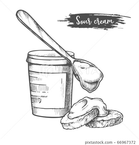 Dairy products, sour cream sketch, milk food - Stock Illustration ...