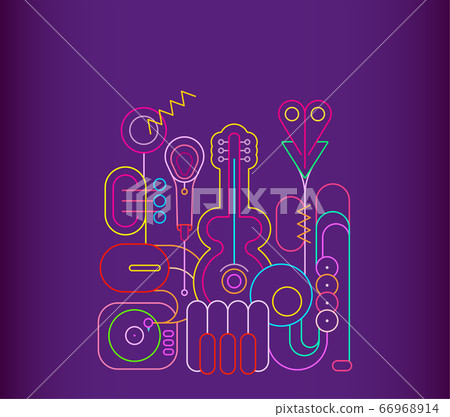 Music Instruments Neon Colors on a Violet - Stock Illustration ...