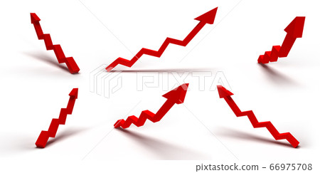 3D Rendering of Red arrow stair on a white... - Stock Illustration ...