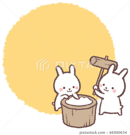 Rabbit with mochi and moon frame - Stock Illustration [66980634] - PIXTA