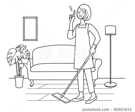 Woman in apron housework line drawing - Stock Illustration [66981653 ...
