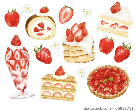 Various strawberry sweets set watercolor style... - Stock Illustration ...