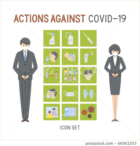 Business scene: Corona countermeasure icon set... - Stock Illustration ...