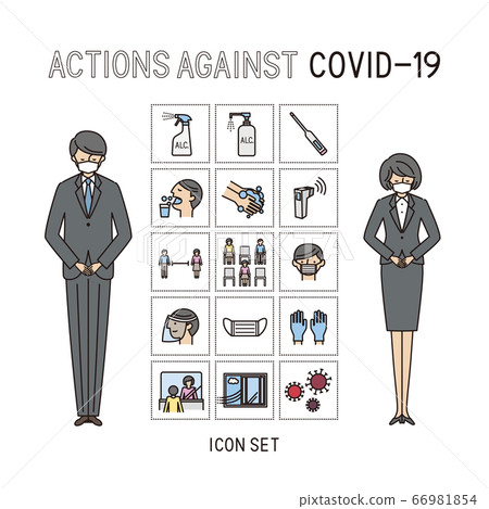 Business scene: Corona countermeasure icon set... - Stock Illustration ...