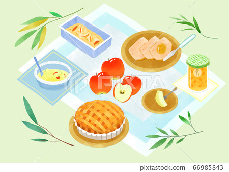 Spring picnic with different food on blanket... - Stock Illustration ...