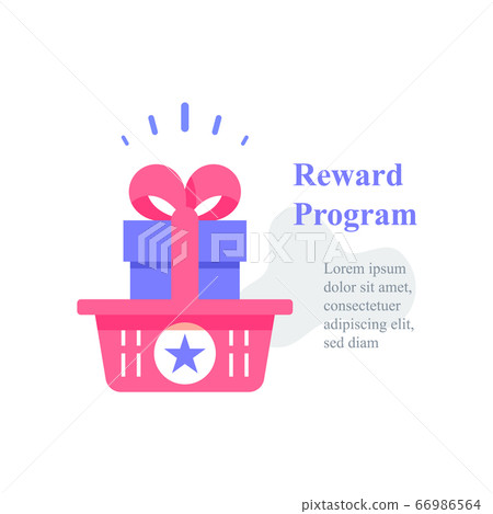 Gift box in basket, reward program, loyalty... - Stock Illustration ...