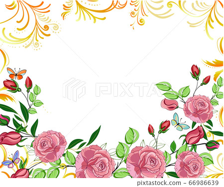 frame with rose and butterfly in a vintage style. - Stock Illustration ...