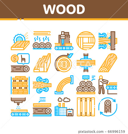 Wood Production Plant Collection Icons Set Vector - Stock Illustration ...