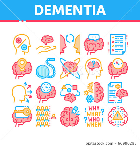 Dementia Brain Disease Collection Icons Set Vector - Stock Illustration ...