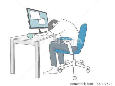 Remote work sleepy - Stock Illustration [66997648] - PIXTA