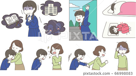 School refusal daughter and mother set - Stock Illustration [66998083 ...