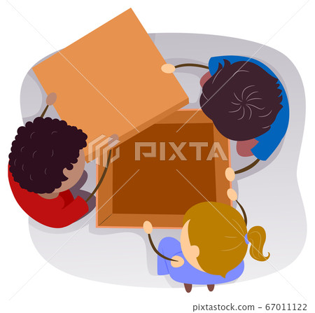 Stickman Kids Open Big Box Illustration - Stock Illustration [67011122 ...