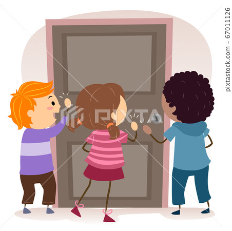 Stickman Kids Knock Door Illustration-插圖素材 [67011126] - PIXTA圖庫