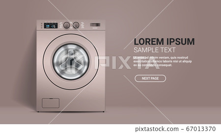 realistic washing machine front view of steel... - Stock Illustration ...