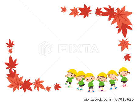 Cute kindergarten children and autumn leaves frame - Stock Illustration ...