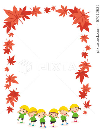Cute kindergarten children and autumn leaves frame - Stock Illustration ...