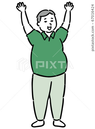 Fat obese uncle (salaryman) Banzai - Stock Illustration [67016424] - PIXTA