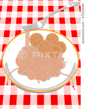 Fun maze of spaghetti meatballs on the table - Stock Illustration ...