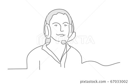 Woman working in call center. Line drawing... - Stock Illustration ...
