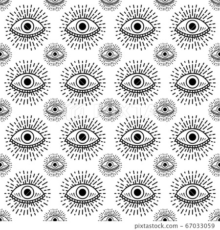 Seamless pattern with hand drawn eye, vector... - Stock Illustration ...