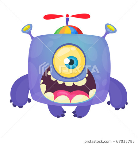 Funny cartoon monster wearing hat with propeller. - Stock Illustration ...