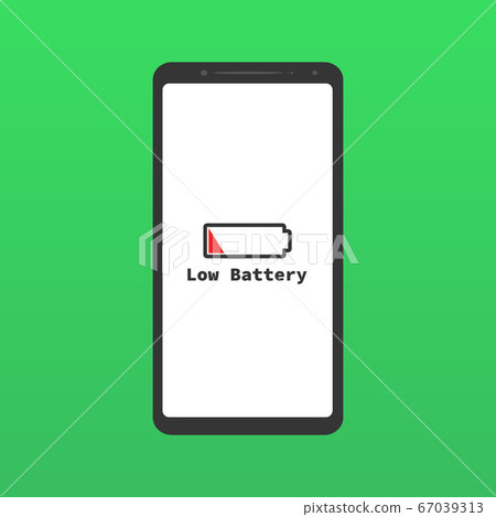 Smartphone screen and low battery icon, green... - Stock Illustration ...