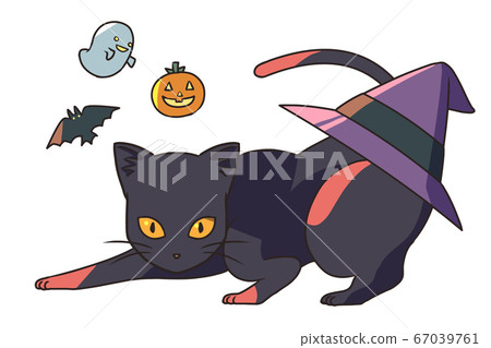 Black cat and triangular hat behind - Stock Illustration [67039761] - PIXTA